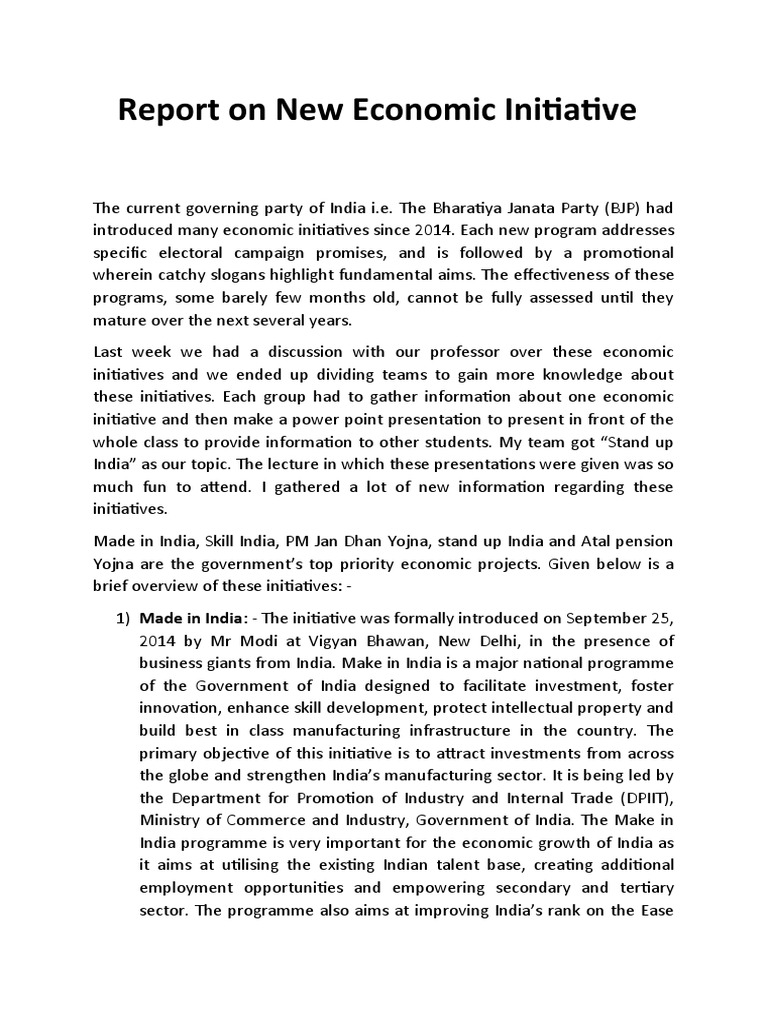 Report On New Economic Initiative | PDF | Economies