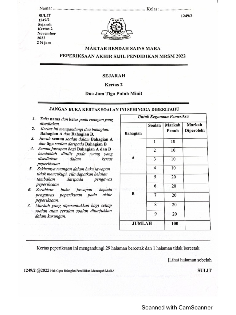 3.2022 K2 Soalan MRSM (Trial) | PDF