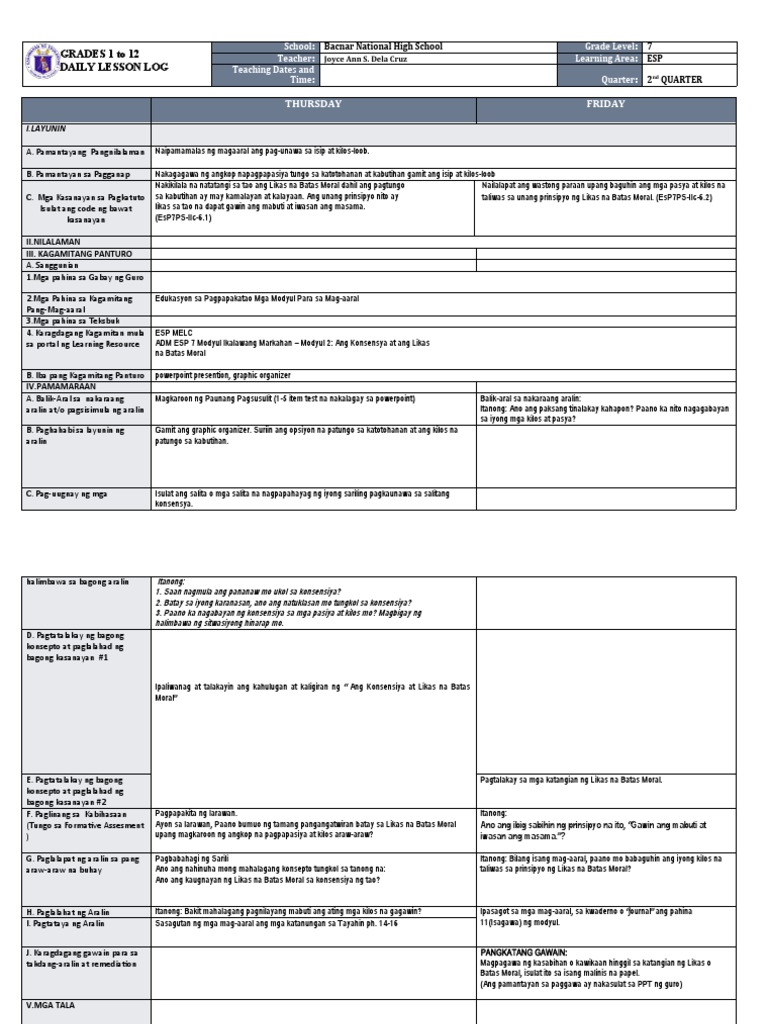 DLL - Esp 7 - Q2 - W2 | PDF