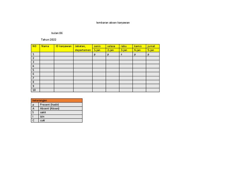 Lembaran Absen Karyawan | PDF