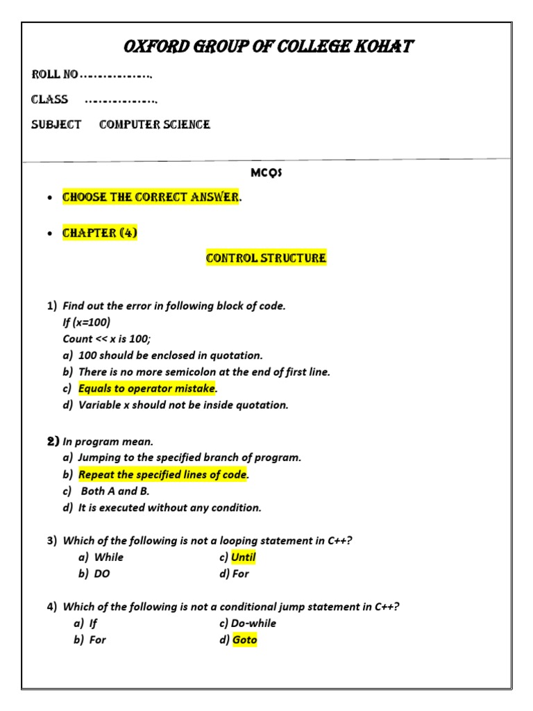 2nd Year MCQS | PDF | Operating System | Control Flow 2nd Year MCQS | PDF | Operating System | Control Flow