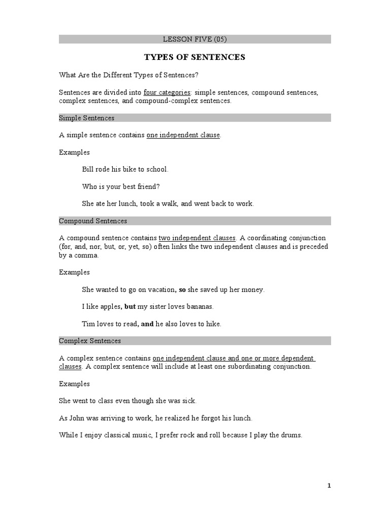Types of Sentences | PDF | Linguistics | Cognition