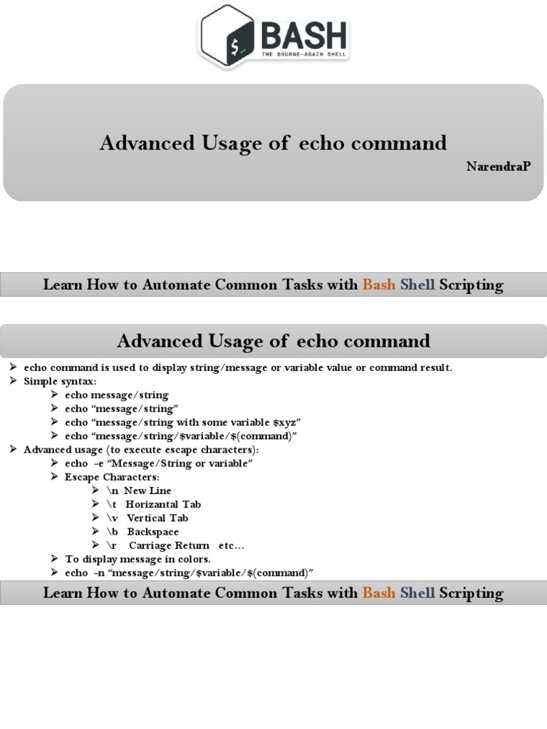 Advanced Echo Command in Bash Scripting | PDF