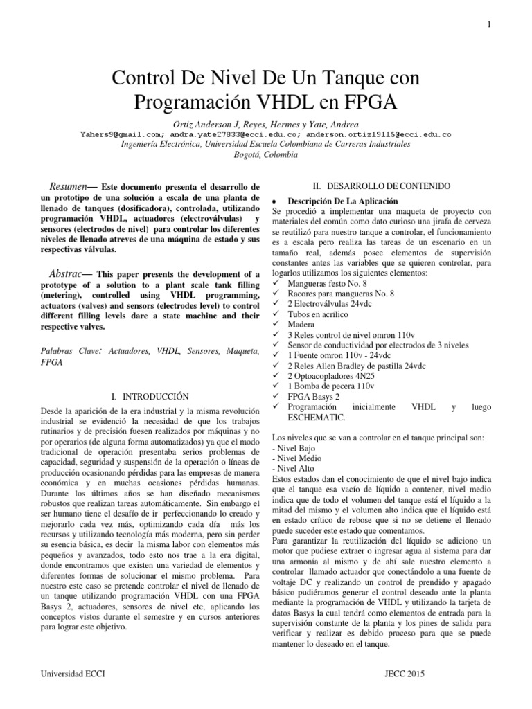 Control de Nivel de Un Tanque Con Programación VHDL en FPGA | PDF | Bomba | Vhdl