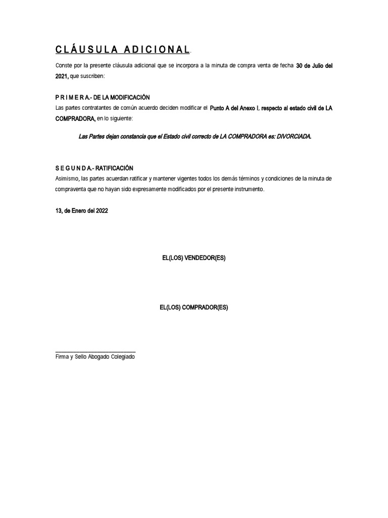 Clausula Adicional Estado Civil | PDF