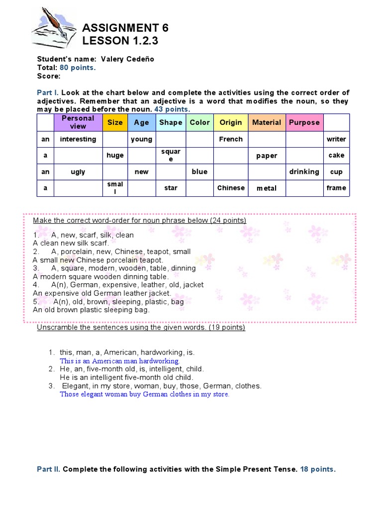 Assignment 6 Valery CedeÃ o | PDF | Adjective | Human Communication