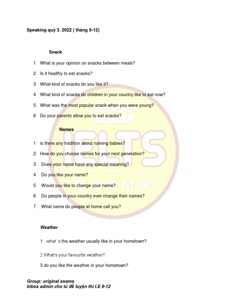 Speaking Part 1 | PDF