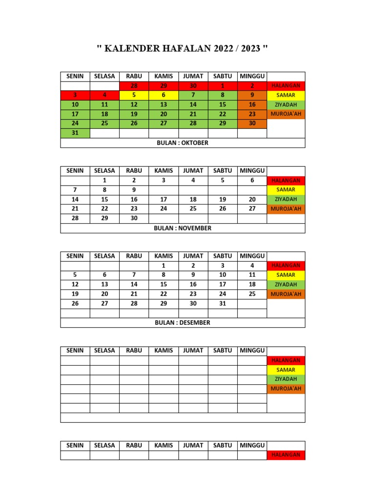 Kalender Hafalan 2022/2023 | PDF