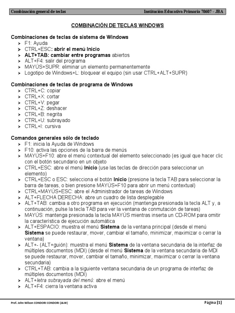 TEMA 13 Combinación de Teclas Windows | PDF | Ventana (informática ...