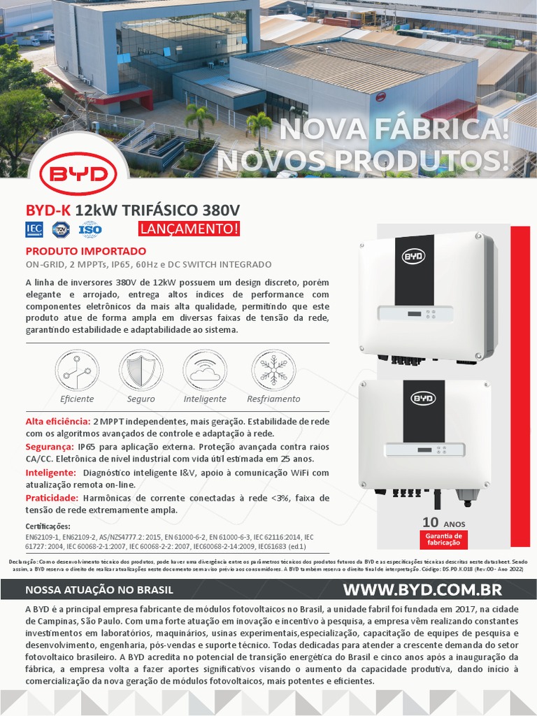 Novo inversor trifásico de 12kW da BYD para aplicações fotovoltaicas ...