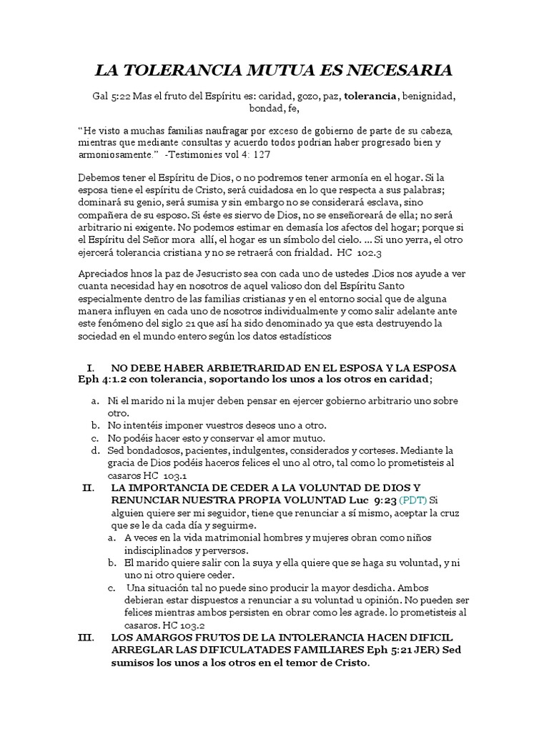 La Tolerancia Mutua Es Necesaria | PDF | Tolerancia | Amor