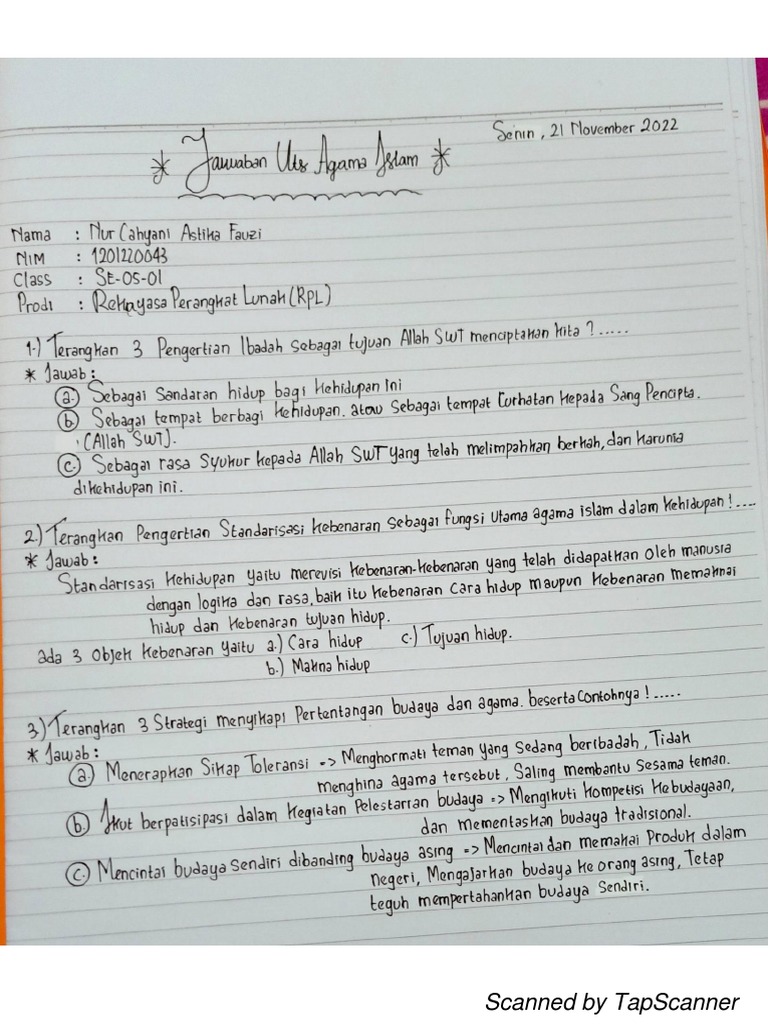 JAWABAN UTS AGAMA ISLAM (Nur Cahyani Astika Fauzi) | PDF JAWABAN UTS AGAMA ISLAM (Nur Cahyani Astika Fauzi) | PDF