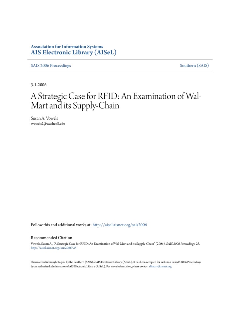 A Strategic Case For RFID - An Examination of Wal-Mart and Its Sup ...