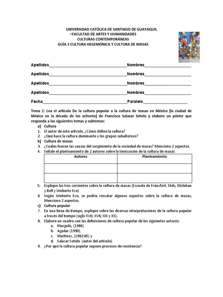 Guía 3 Cultura Hegemónica 2022B | Descargar gratis PDF | Mujer