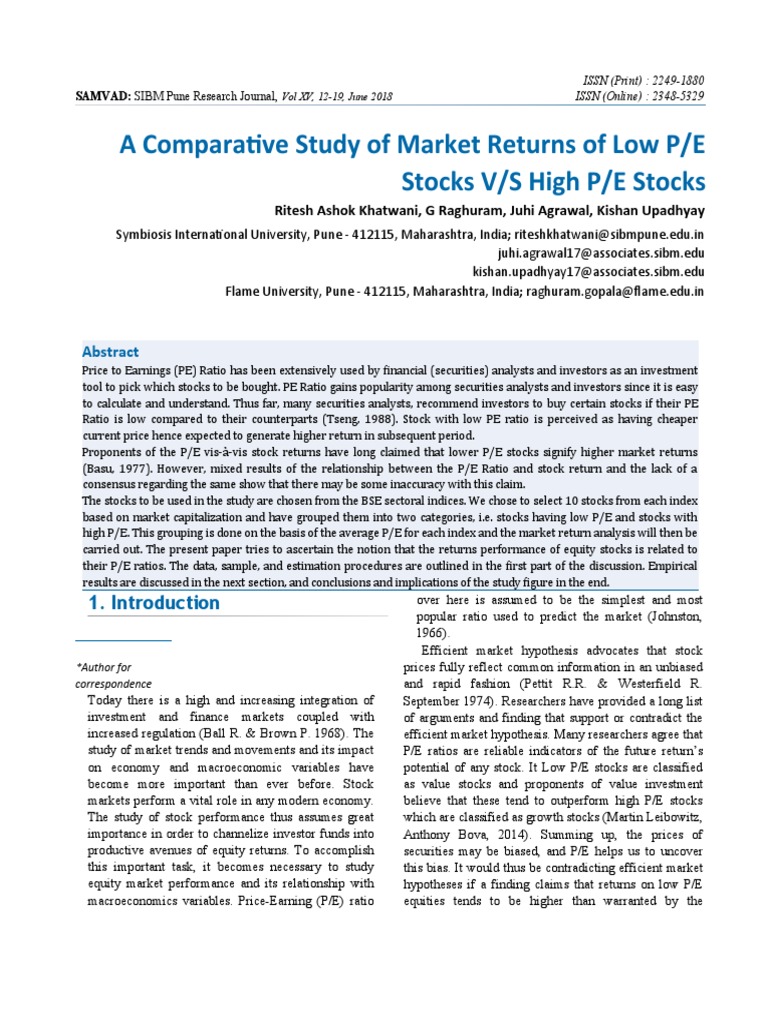 High PE Vs Low PE | PDF | Price–Earnings Ratio | Stocks