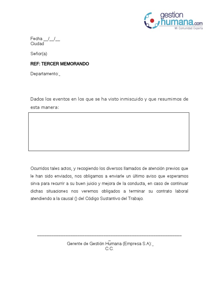 Memorando Interno Ultimo Aviso | PDF