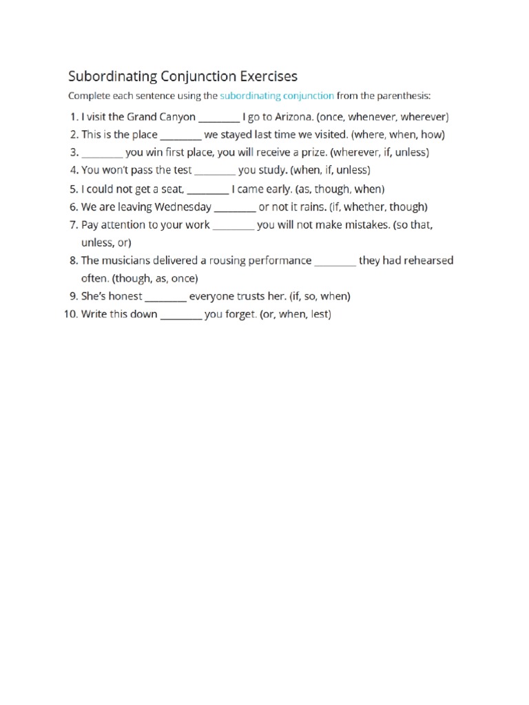 Conjunctions - Exercise | PDF
