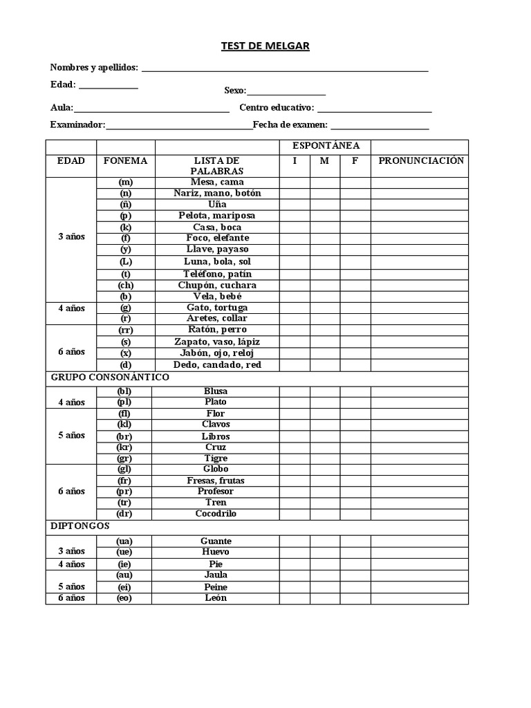 Ficha Test de Melgar | PDF