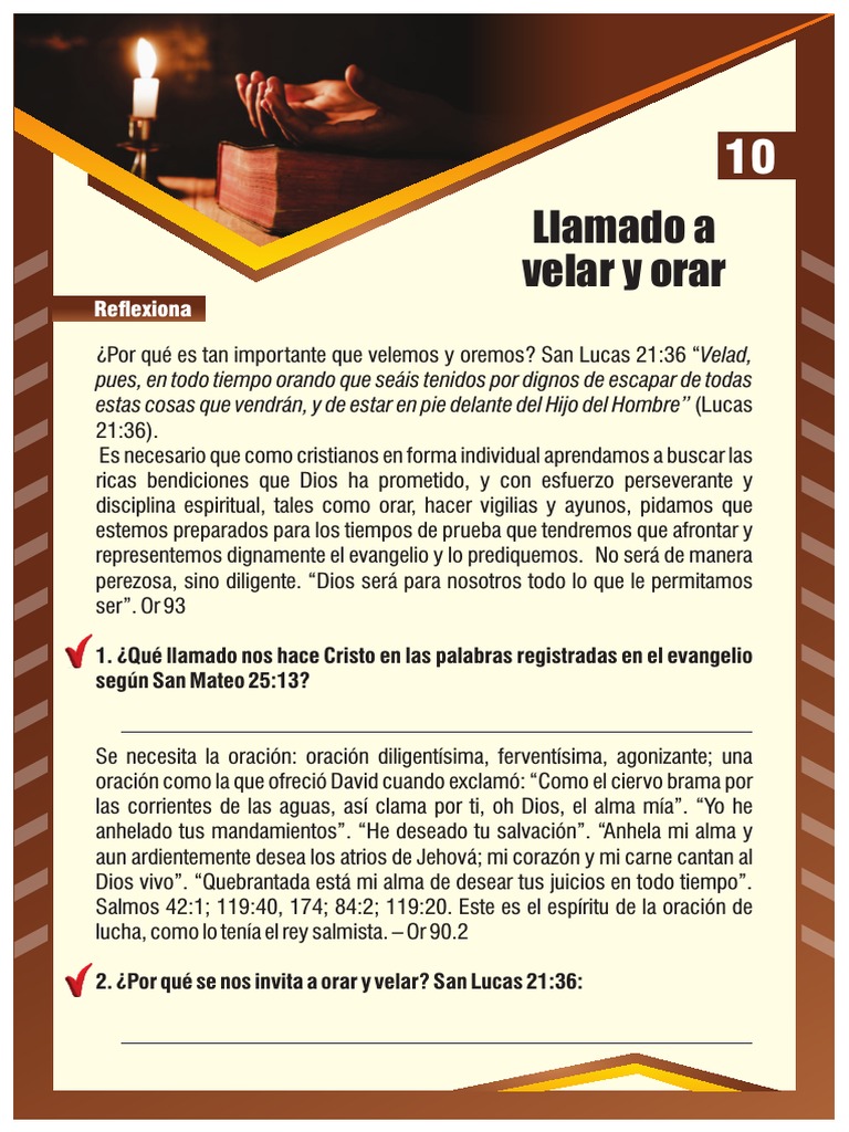Leccion 10 - Llamado A Velar y Orar | PDF | Oración | Cristo (título)