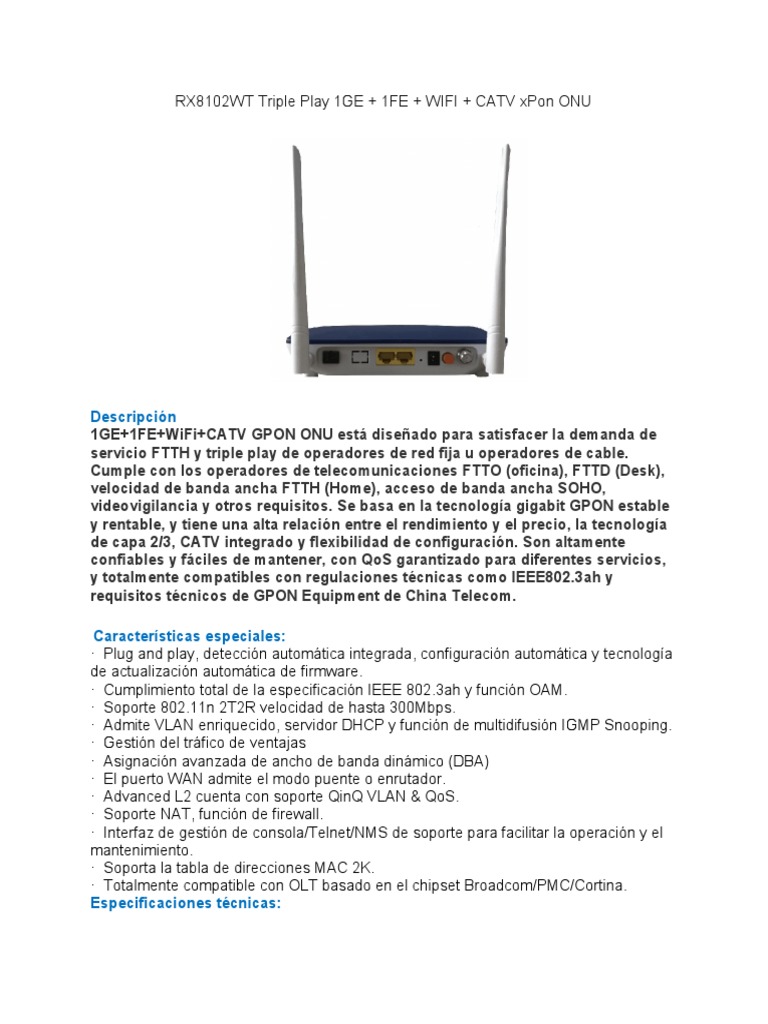 Ficha Tecnica RX8102WT | PDF | Redes de computadoras | Telecomunicaciones