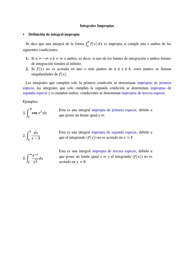 Integrales Impropias e Integrales Dependientes de Un Parametro | PDF ...
