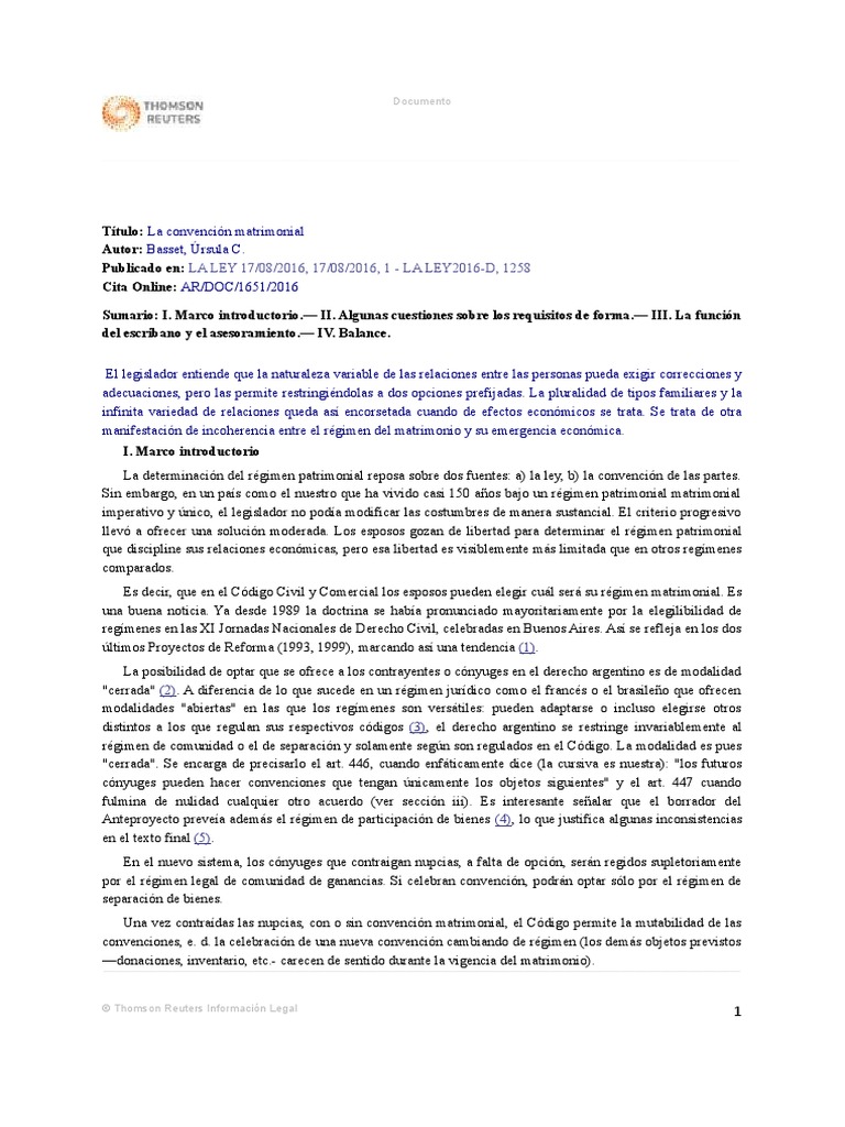Convenciones Matrimoniales - Basset | PDF