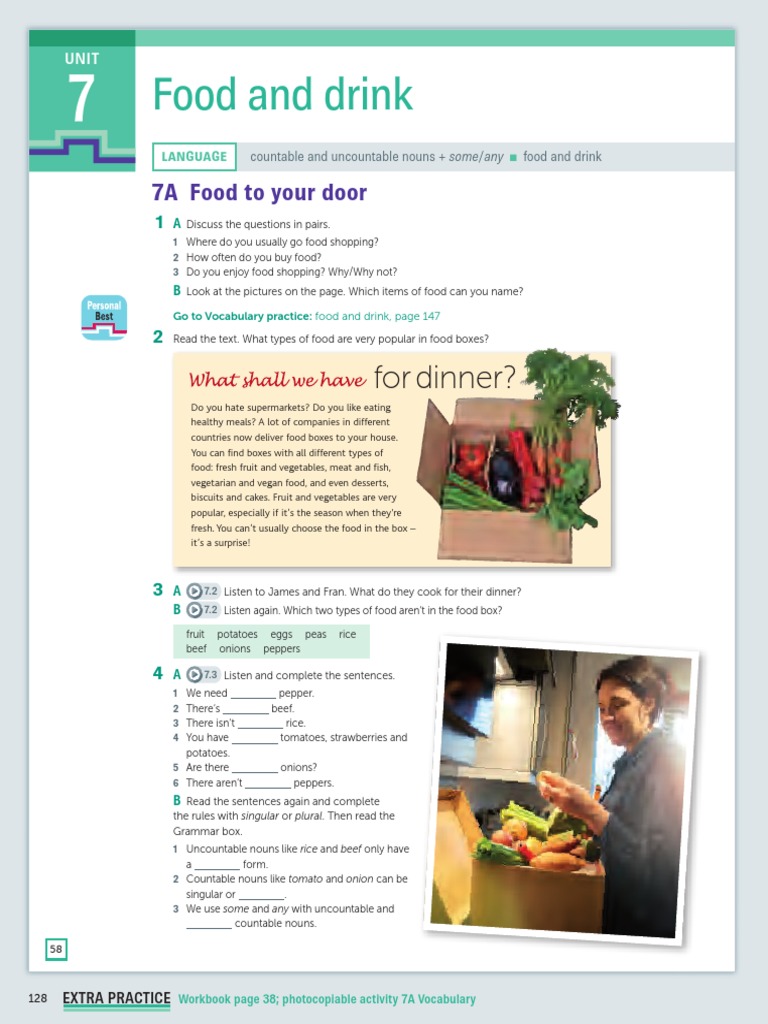 Personal Best A2 - TB Unit7 | PDF | Lunch | Noun