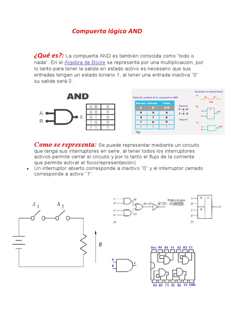 Compuerta Lógica AND | PDF | Puerta lógica | Álgebra de Boole