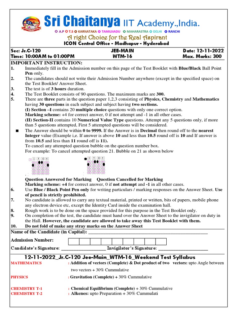 12-11-2022 JrC-120 Jee-Main WTM-16 QPaper 221112 181812 | PDF | Orbit ...