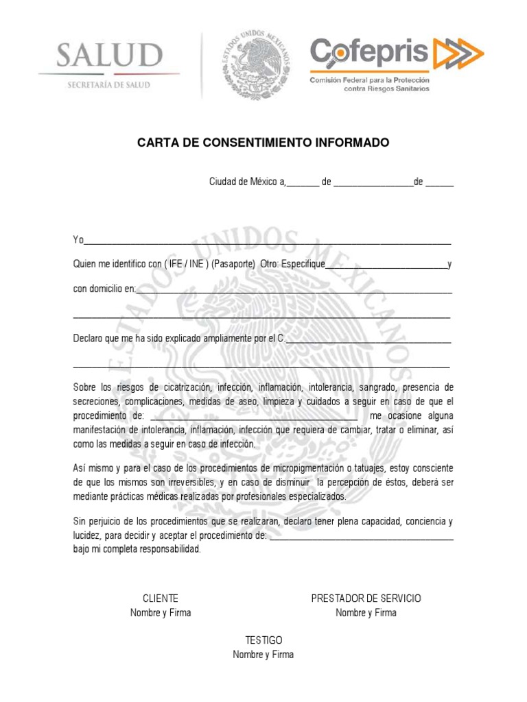 Consentimiento Informado para Tatuajes | PDF | Consentimiento informado ...