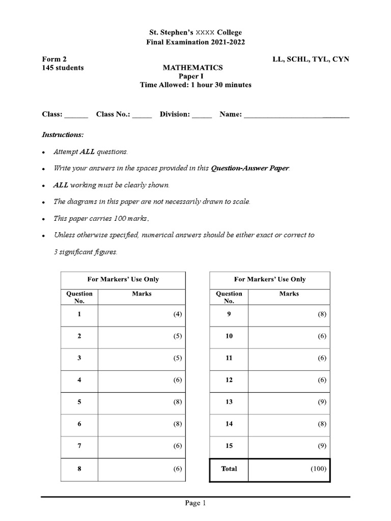 Eduwp contentuploads202208SSGC F2 Math P1 21 22 Final Exam PDF | PDF | Geometry | Mathematical ...