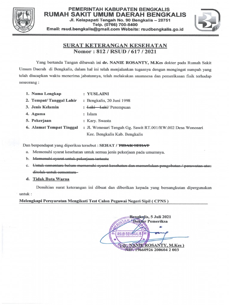 Surat Keterangan Kesehatan | PDF
