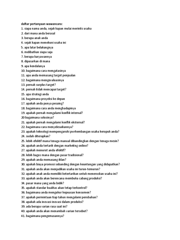Daftar Pertanyaan Wawancara | PDF