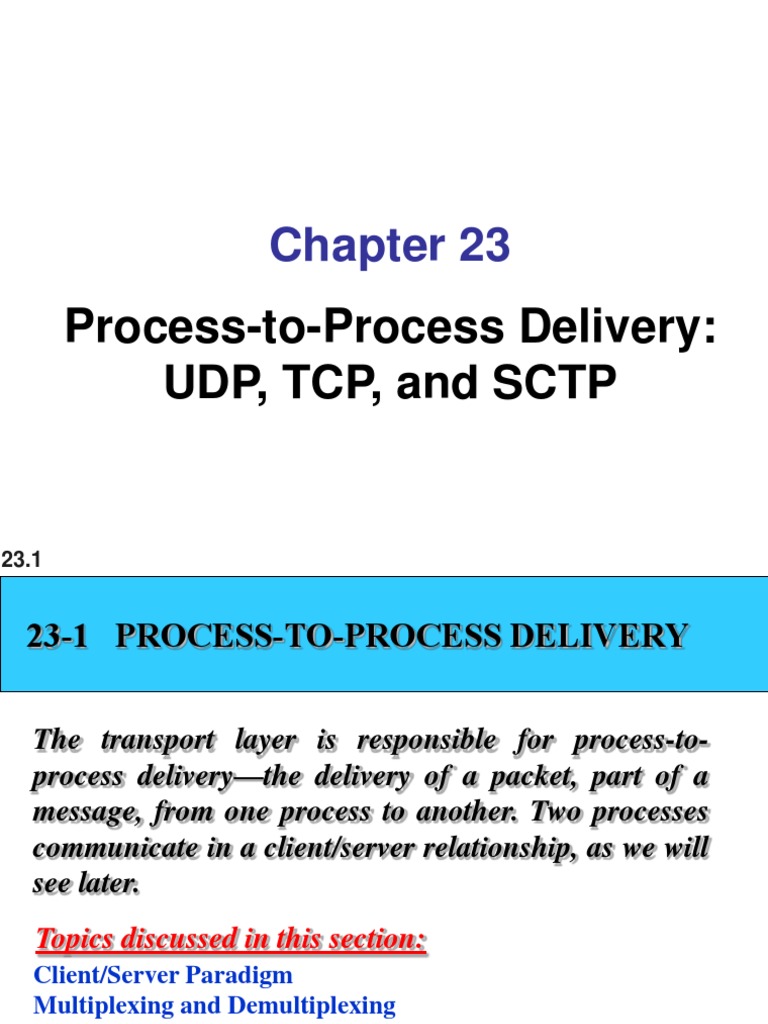 Process-to-Process Delivery Protocols: A Comparison of UDP, TCP, and ... Process-to-Process Delivery Protocols: A Comparison of UDP, TCP, and ...