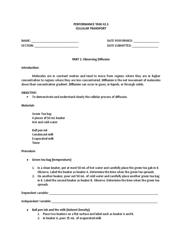 Performance Task 2.3 | PDF | Osmosis | Diffusion