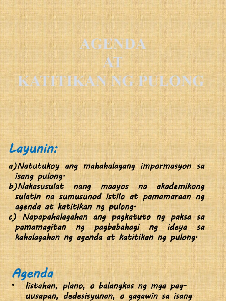Agenda at Katitikang-Pulong | PDF