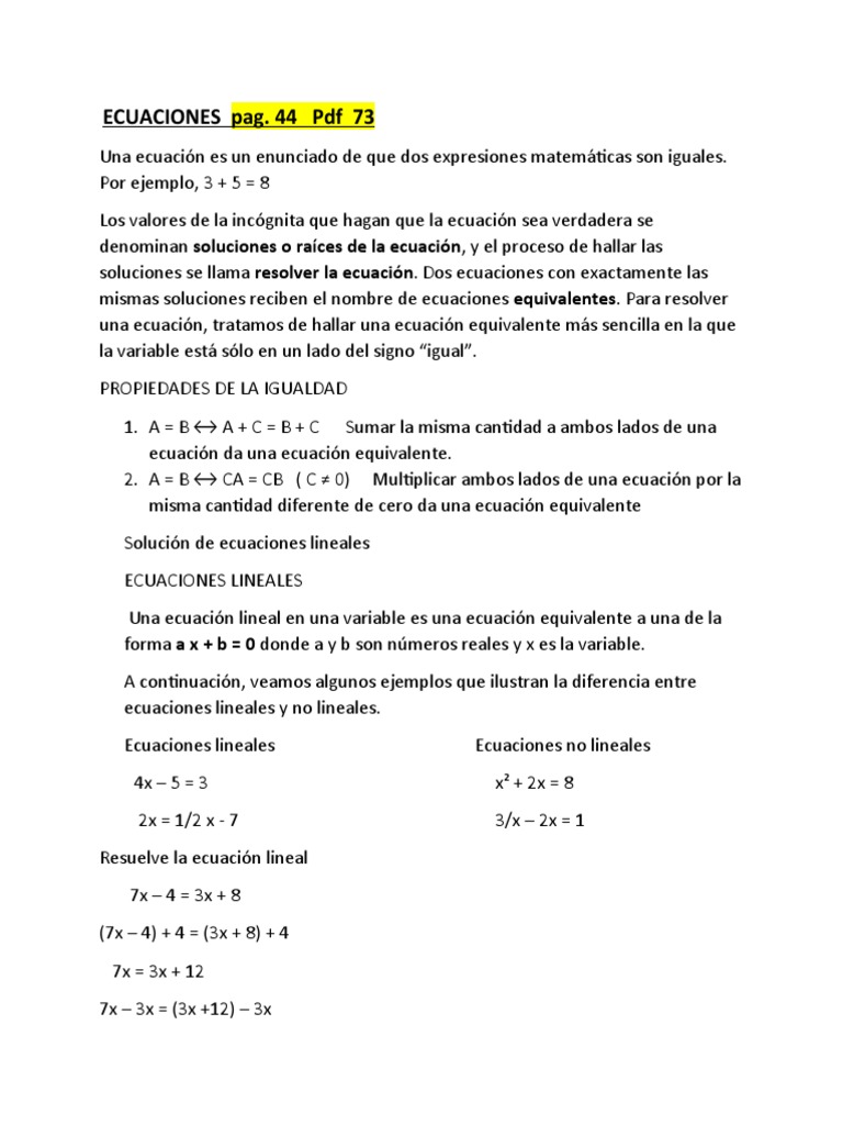 Ecuaciones Pdf Ecuaciones Ecuación Cuadrática