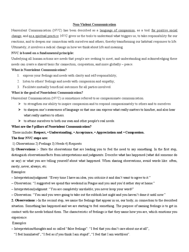 Non Violent Communication | PDF | Feeling | Cognitive Science