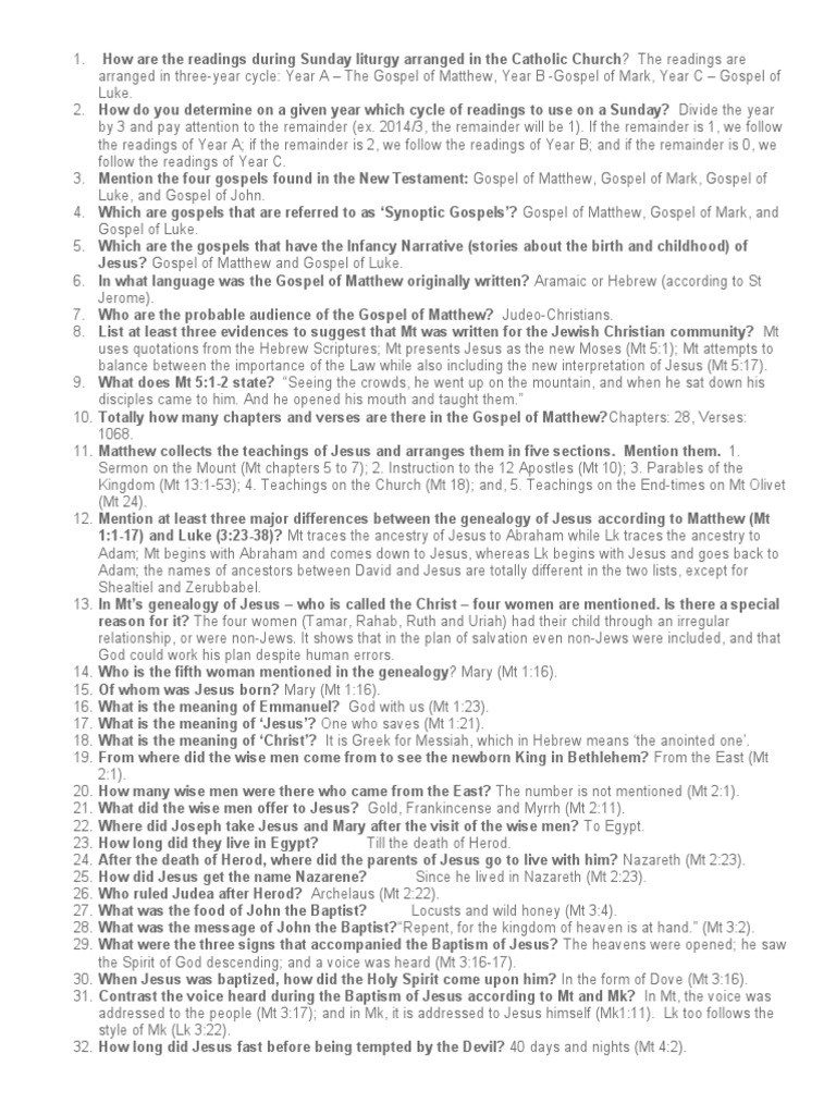 Bible Quiz Matthew | PDF | Jesus | Gospels