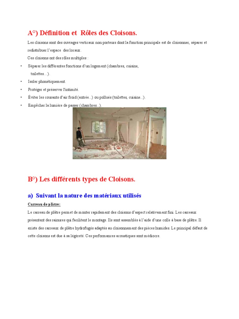 Les Cloison | PDF | Bois (matériau de construction) | Plâtre