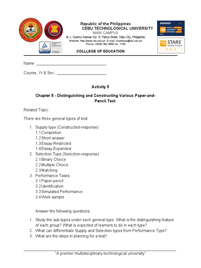 Types of Paper-and-Pencil Tests | PDF