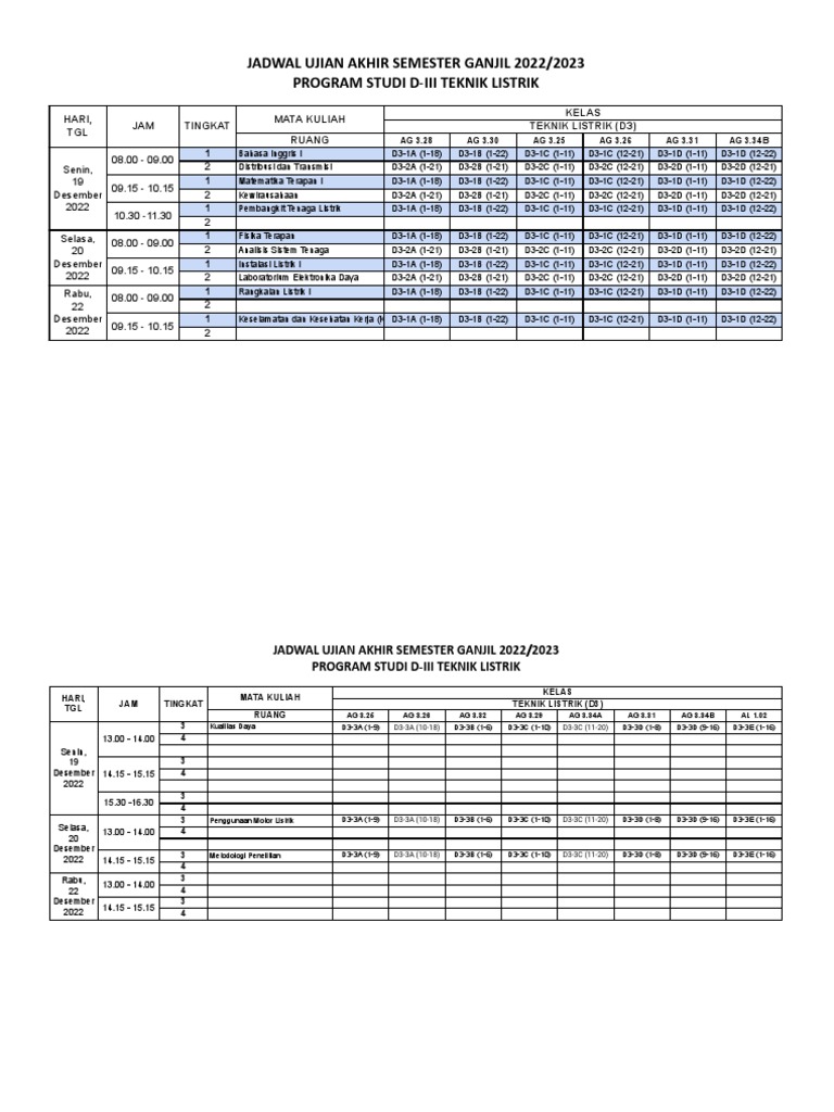 D3 - Jadwal UAS Ganjil 2022-2023 | PDF