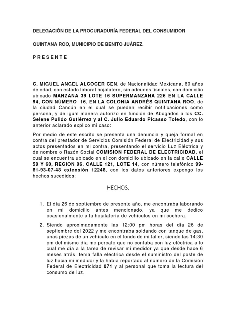 Queja contra CFE ante Profeco | PDF