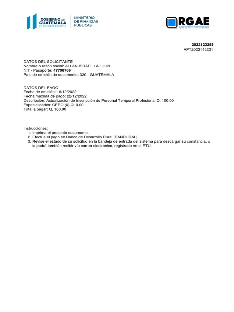 Boleta Rgae ALLAN HUN | PDF