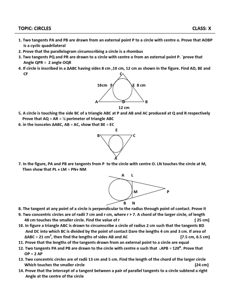 CBSE Class 10 Circles (2) | PDF | Circle | Triangle