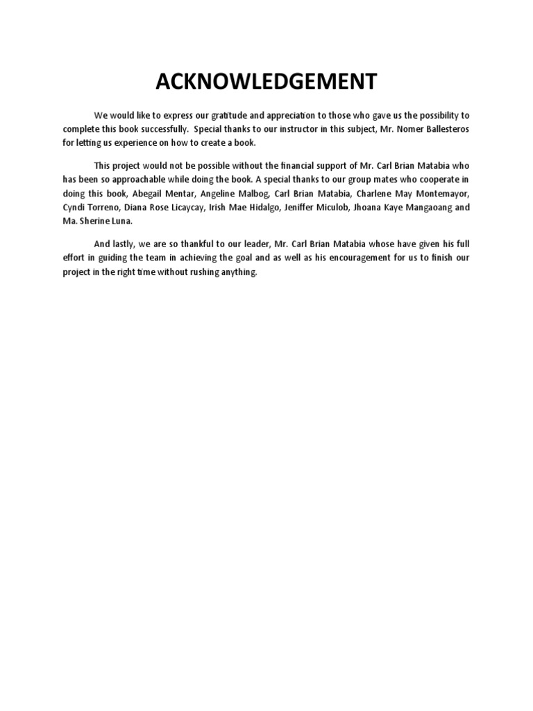 Acknowledgement | PDF | Self-Improvement