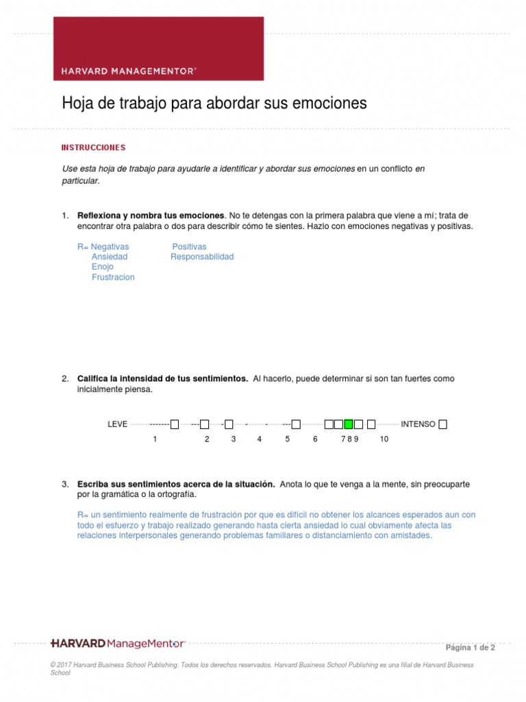 Hoja de Trabajo para Abordar Sus Emociones | Descargar gratis PDF | Las ...