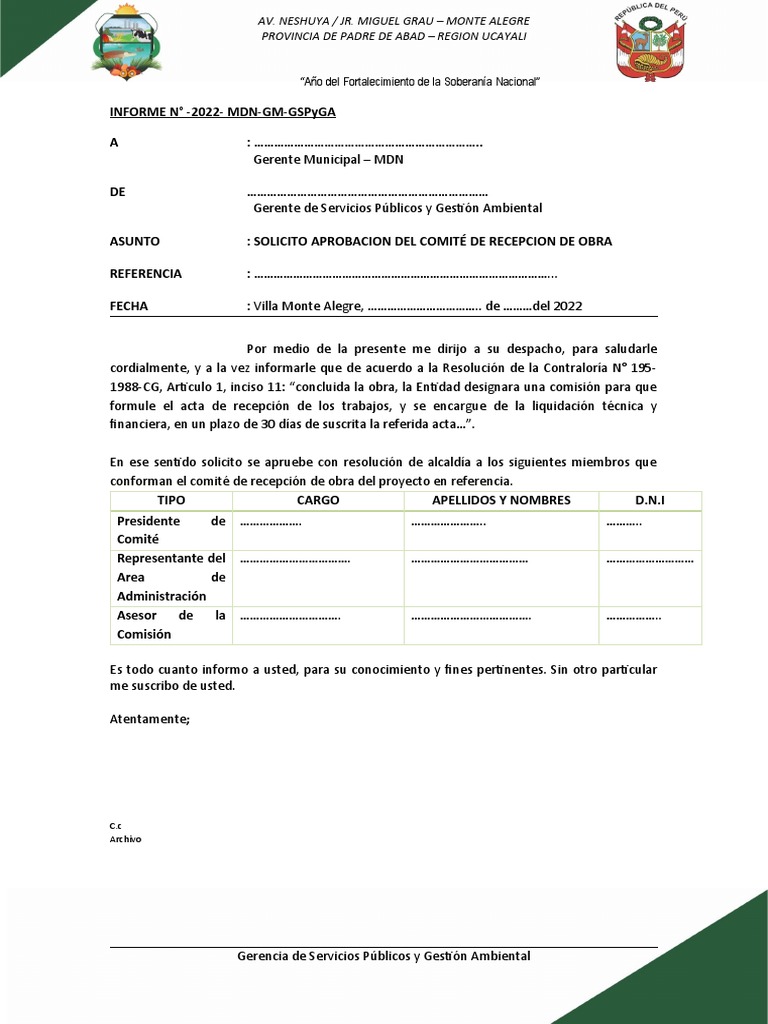 Informe de Recepcion | PDF