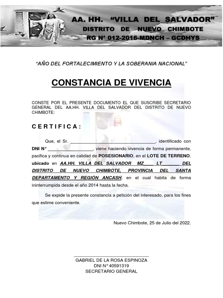 Constancia de Vivencia Formato | PDF