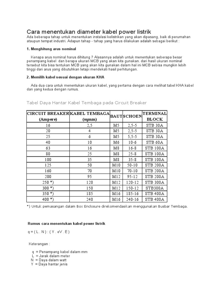 Cara Menentukan Diameter Kabel Power Listrik 1 | PDF
